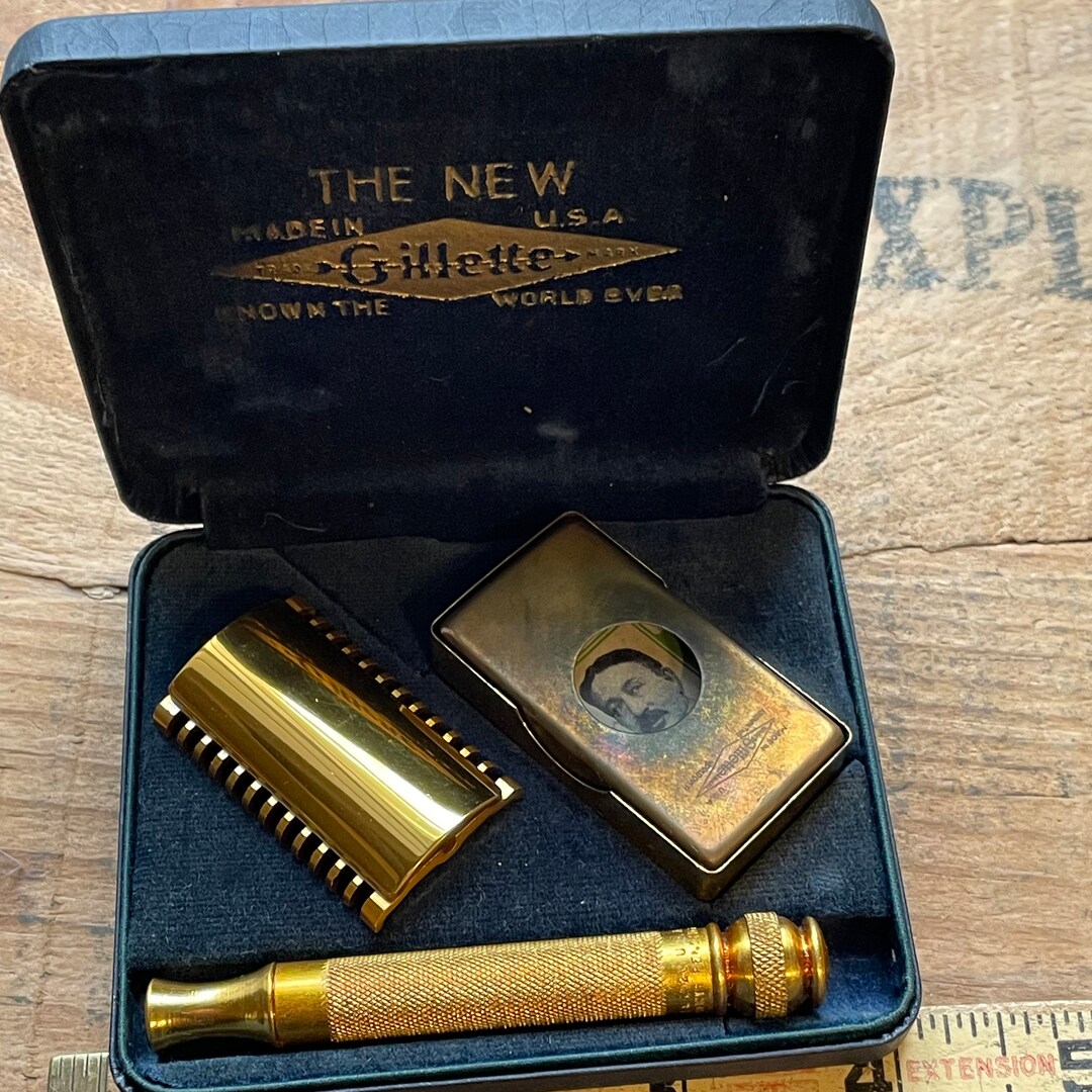 Vintage 3 Piece Double Edged New Gillette Brass Razor, USA Old Type Pat ...