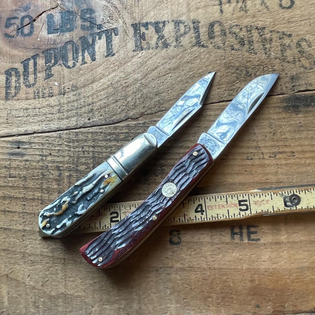 2 Knife Lot Ocoee River Sodbuster Type & Rough Rider Barlow Bone 1 and ...