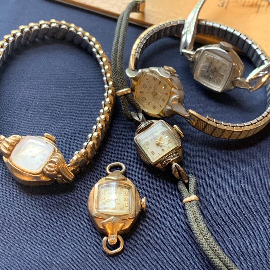 Vintage Lot of 5 Watches for Parts, ELGIN, Bulova, Remington, Clinton ...