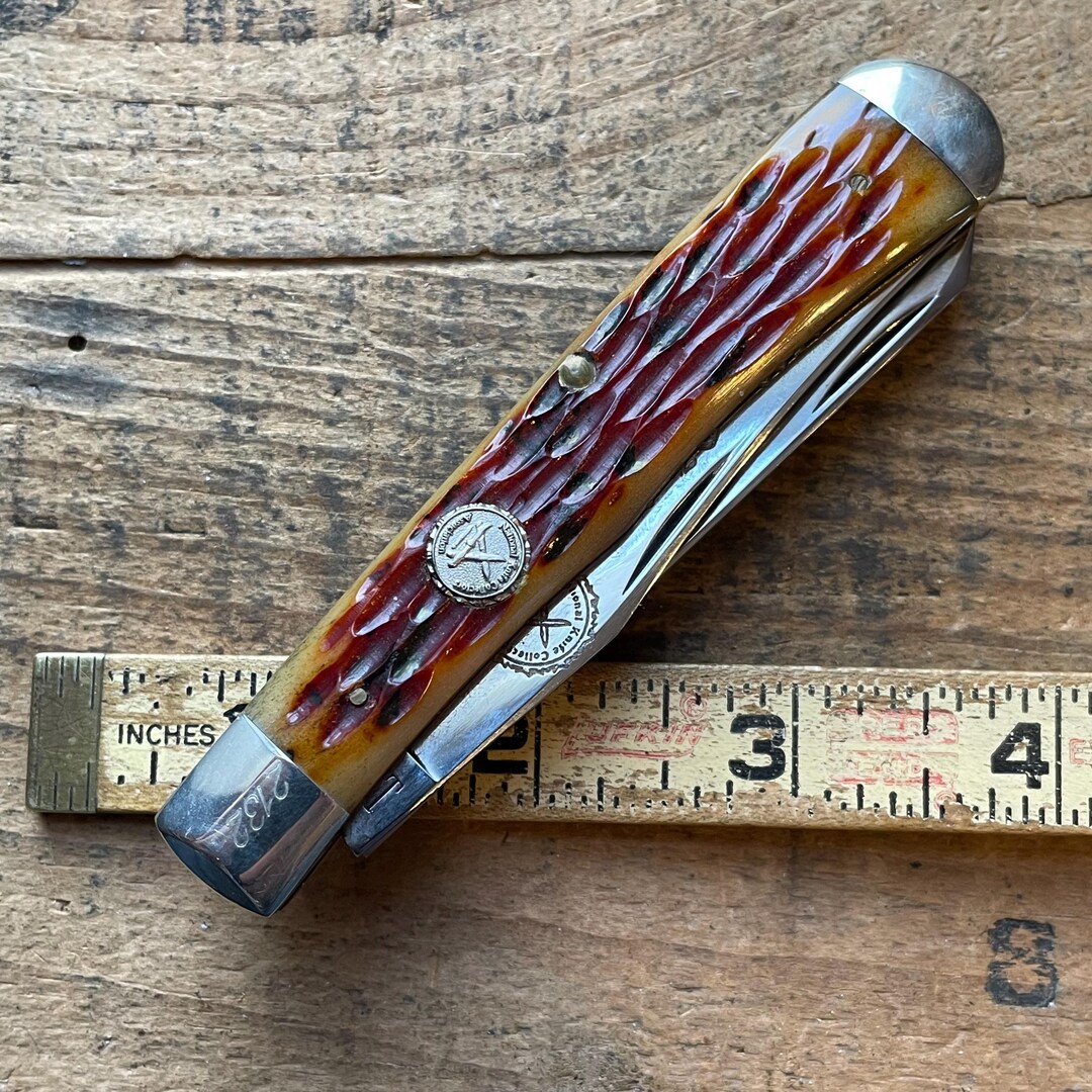 Vintage Queen City Sargent USA Model 1992 NKCA Bone Trapper 2 Blade ...