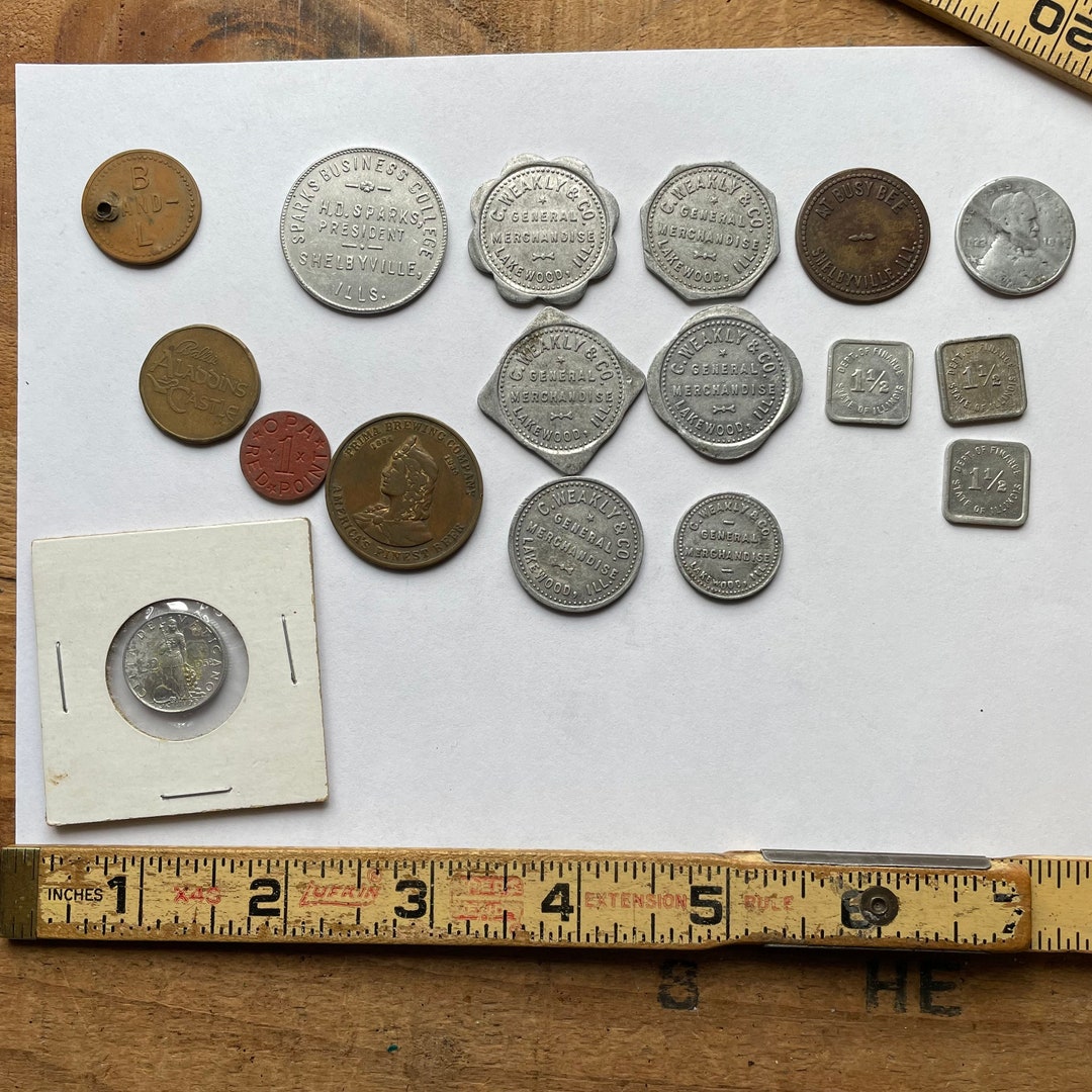 Vintage 17 Piece Store Script Coins and Token Lot - Etsy
