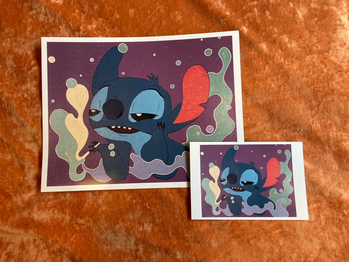 Stitch Smoking Print | Etsy