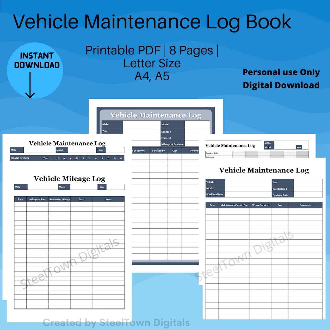 Vehicle Maintenance Log Printable | Vehicle Service Tracker | Vehicle ...