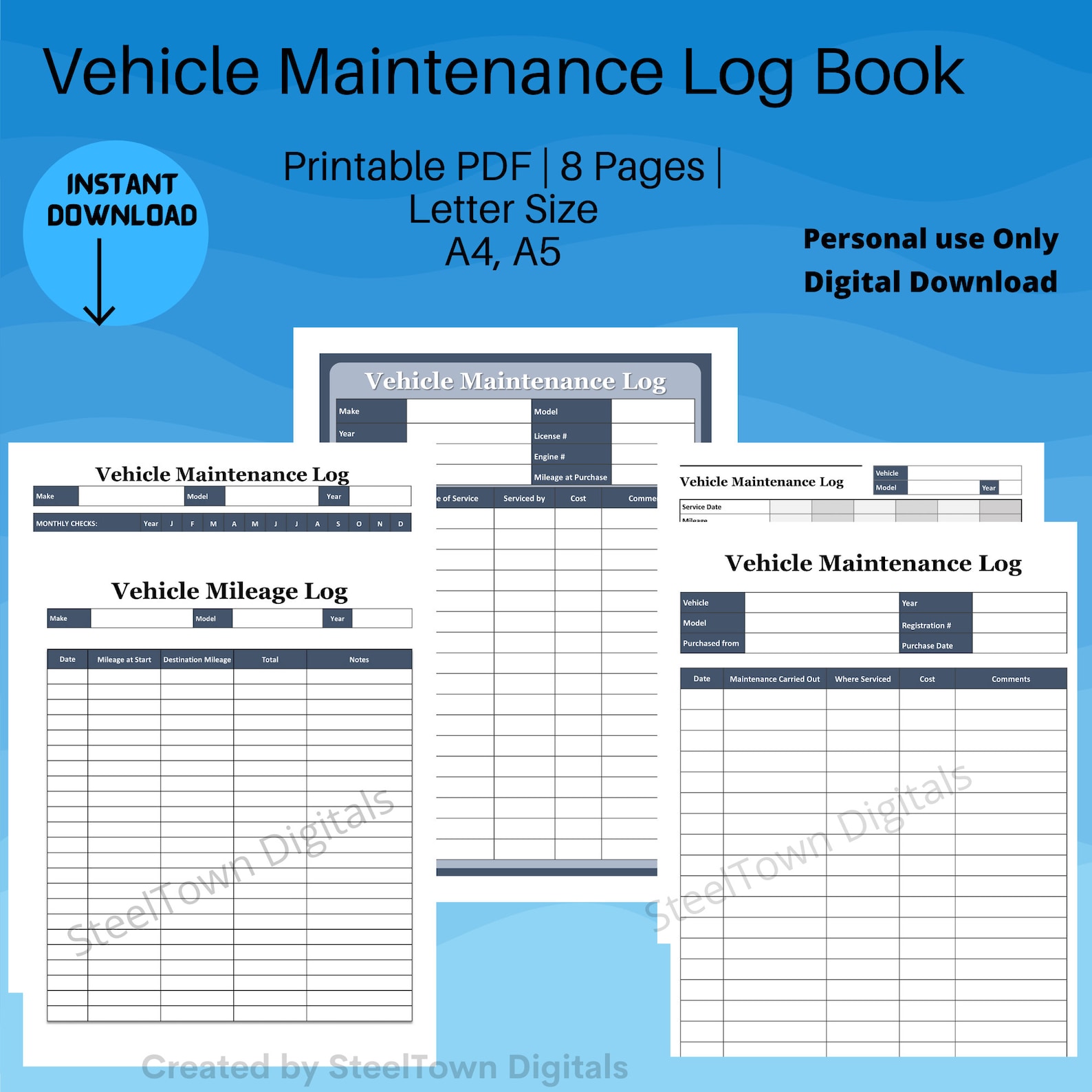 Vehicle Maintenance Log Printable | Vehicle Service Tracker | Vehicle ...