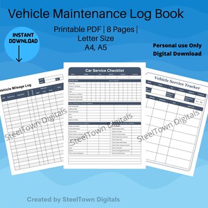 Vehicle Maintenance Log Printable | Vehicle Service Tracker | Vehicle ...
