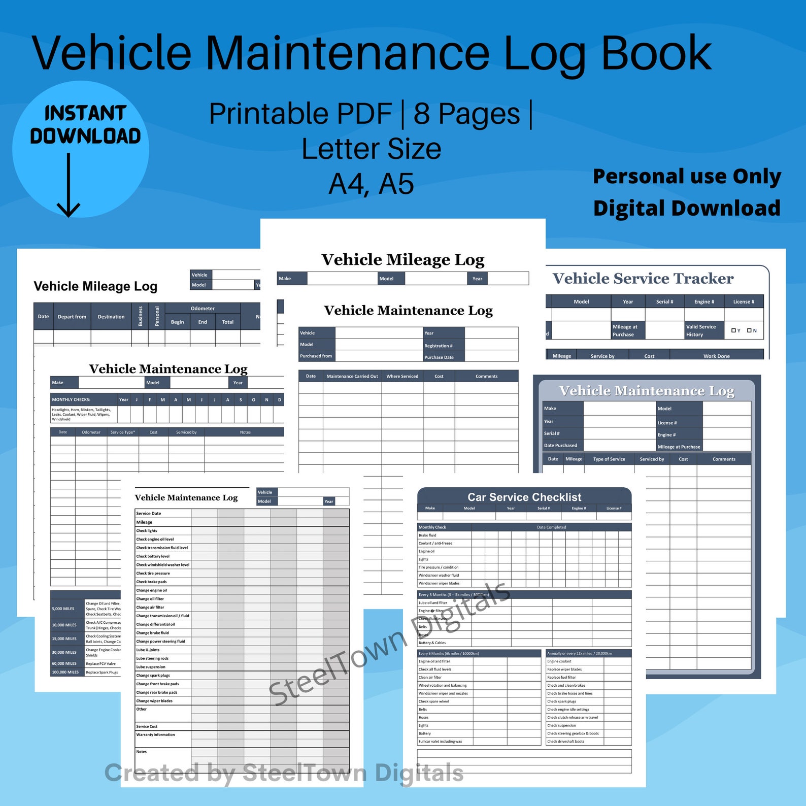 Vehicle Maintenance Log Printable | Vehicle Service Tracker | Vehicle ...