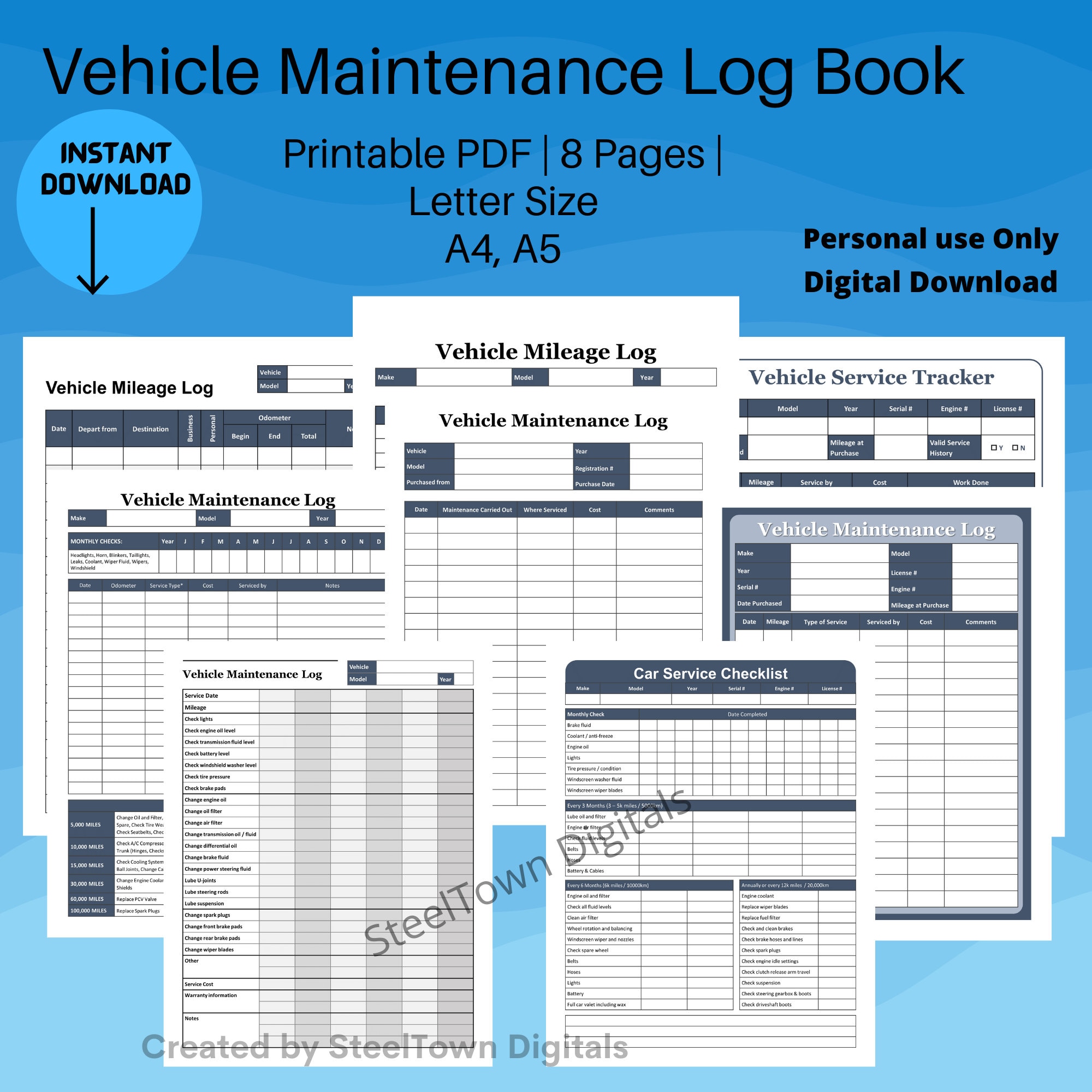 Vehicle Maintenance Log Printable | Vehicle Service Tracker | Vehicle ...