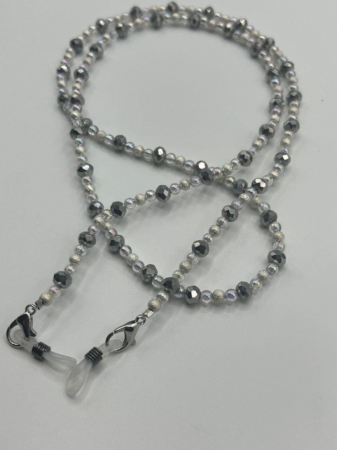 White and Silver Beaded Eye Glass Chain - Etsy