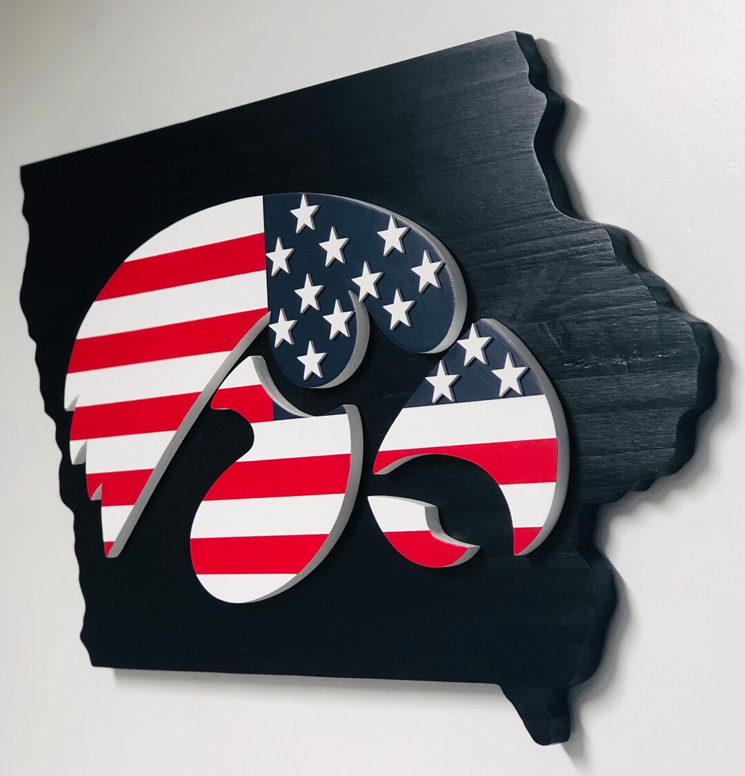 3D Iowa Hawkeye American Flag State Map Cutout - One of A Kind Sign ...