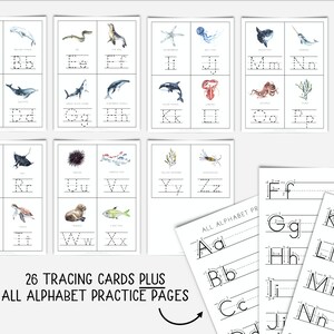 Ocean Animal Alphabet Tracing Cards, Handwriting Activity, Ocean ...