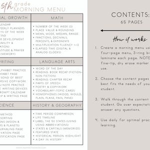 Fifth Grade Morning Menu Pages | No Prep Morning Work | Morning Time ...