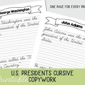 U.S. Presidents Cursive Copywork, Homeschool Printable, Classical and ...