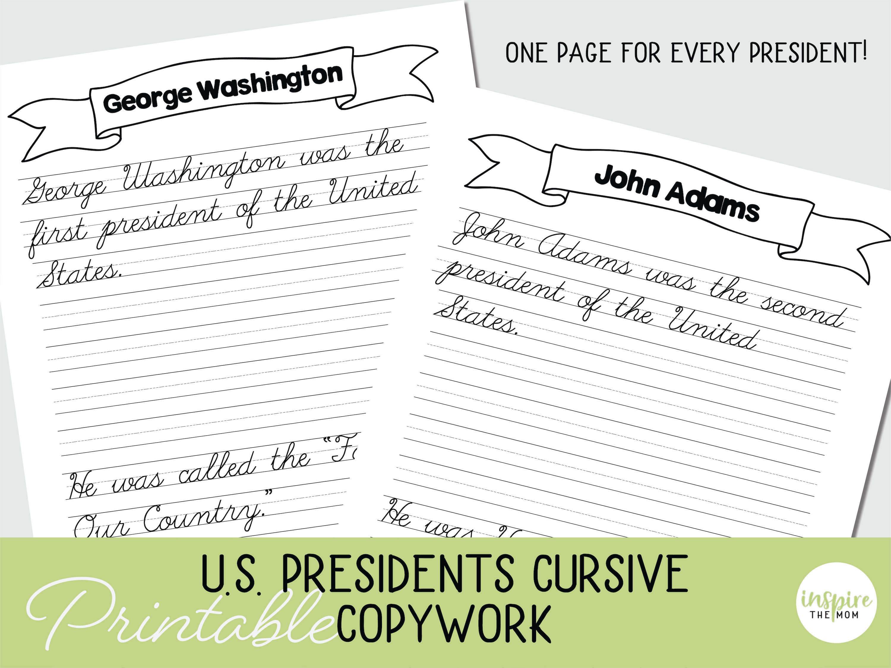 U.S. Presidents Cursive Copywork Homeschool Printable - Etsy
