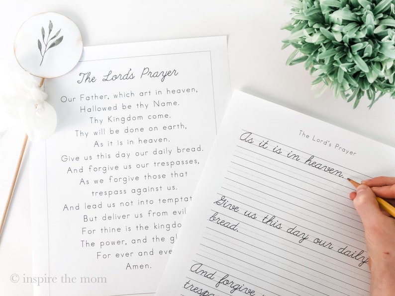 The Lord's Prayer Cursive Copywork, Homeschool Printable, Cursive ...