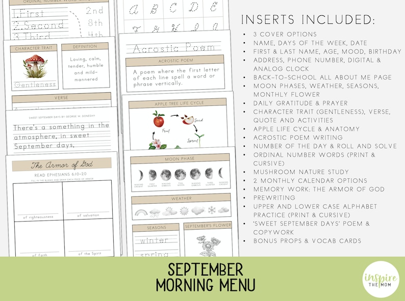 Morning Menu Pages for September | Morning Time Basket | Charlotte ...