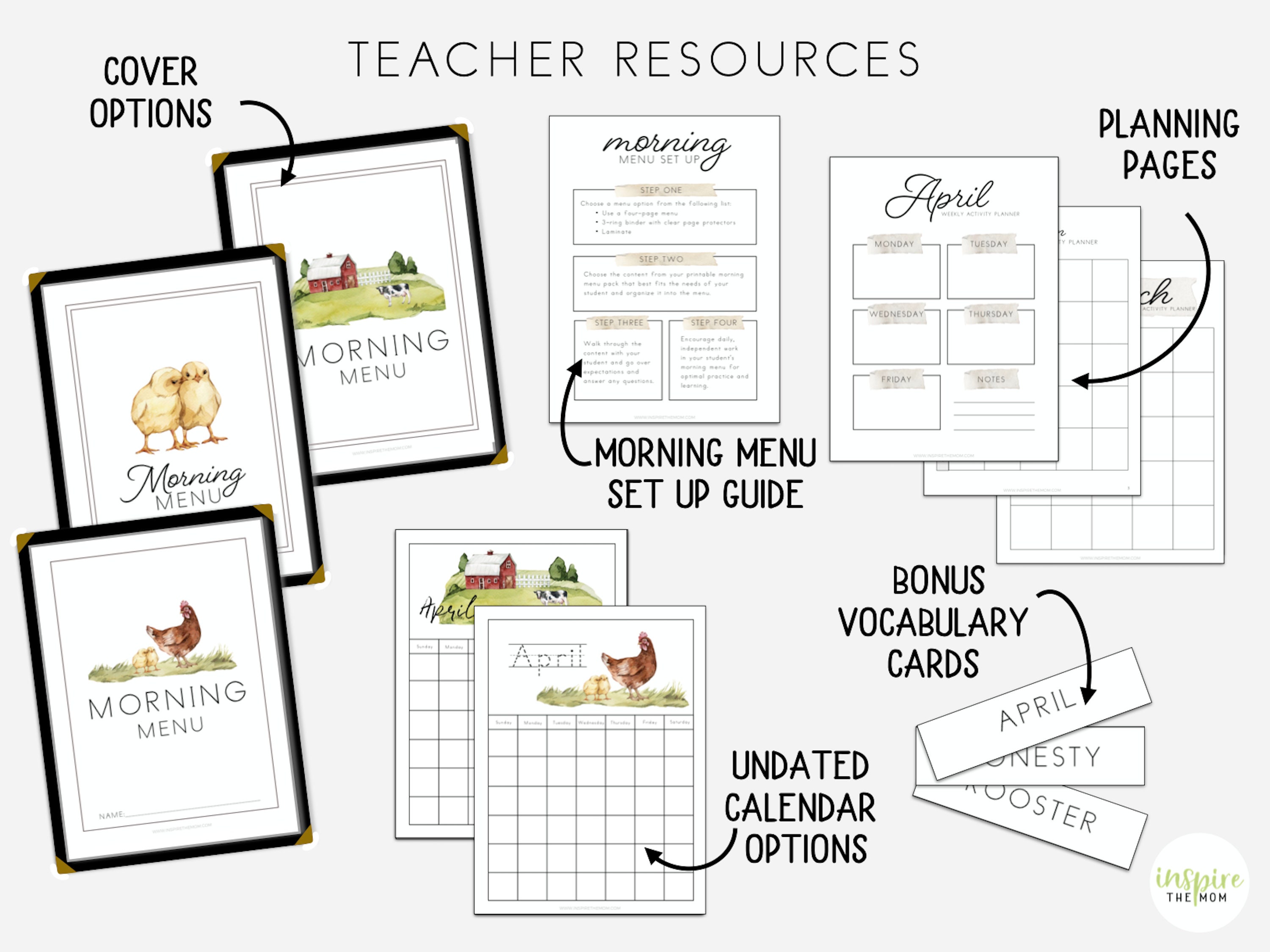 Morning Menu Pages for April, Homeschool Printable, Morning Time ...