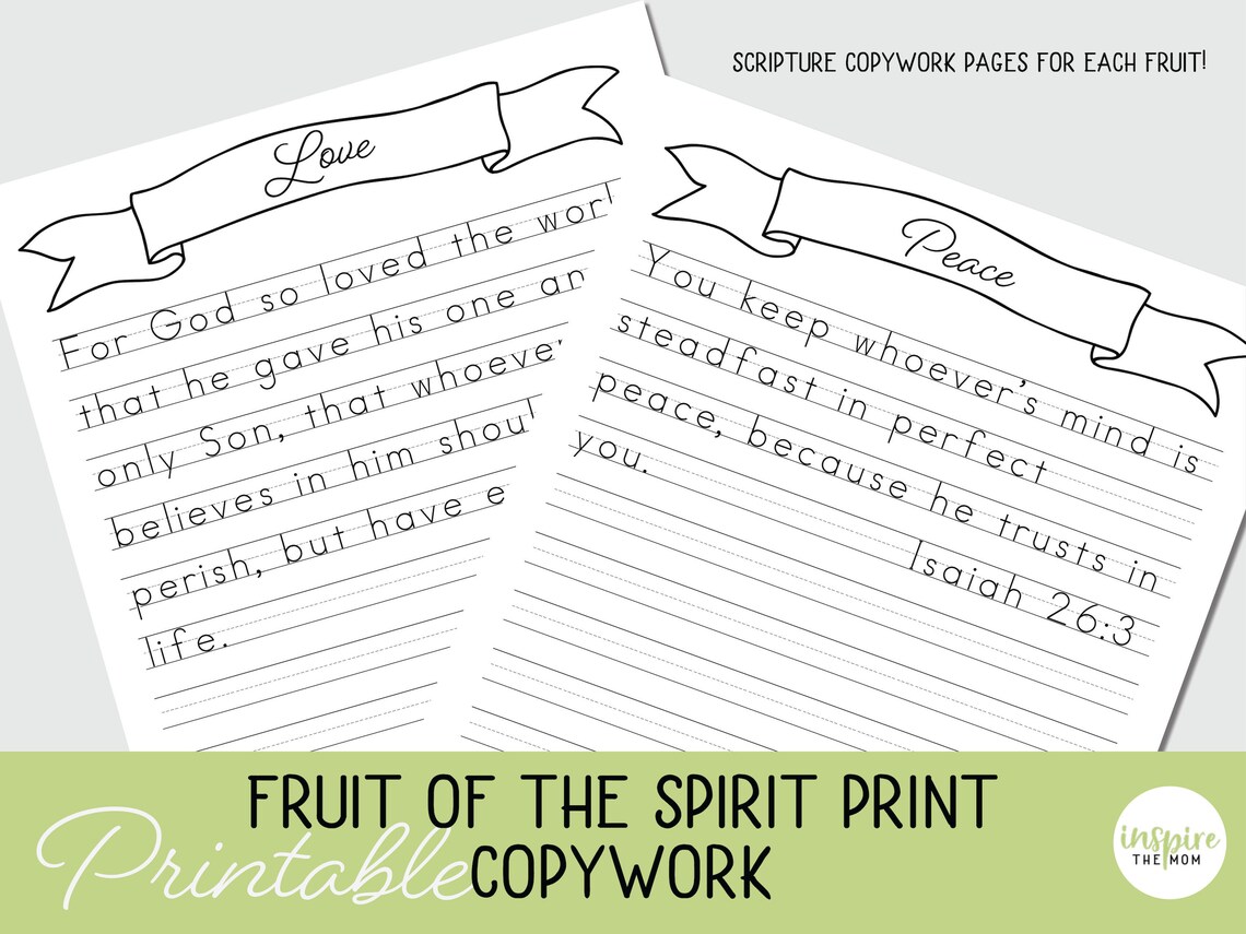 Fruit of the Spirit Print Copywork, Homeschool Printable, Print ...