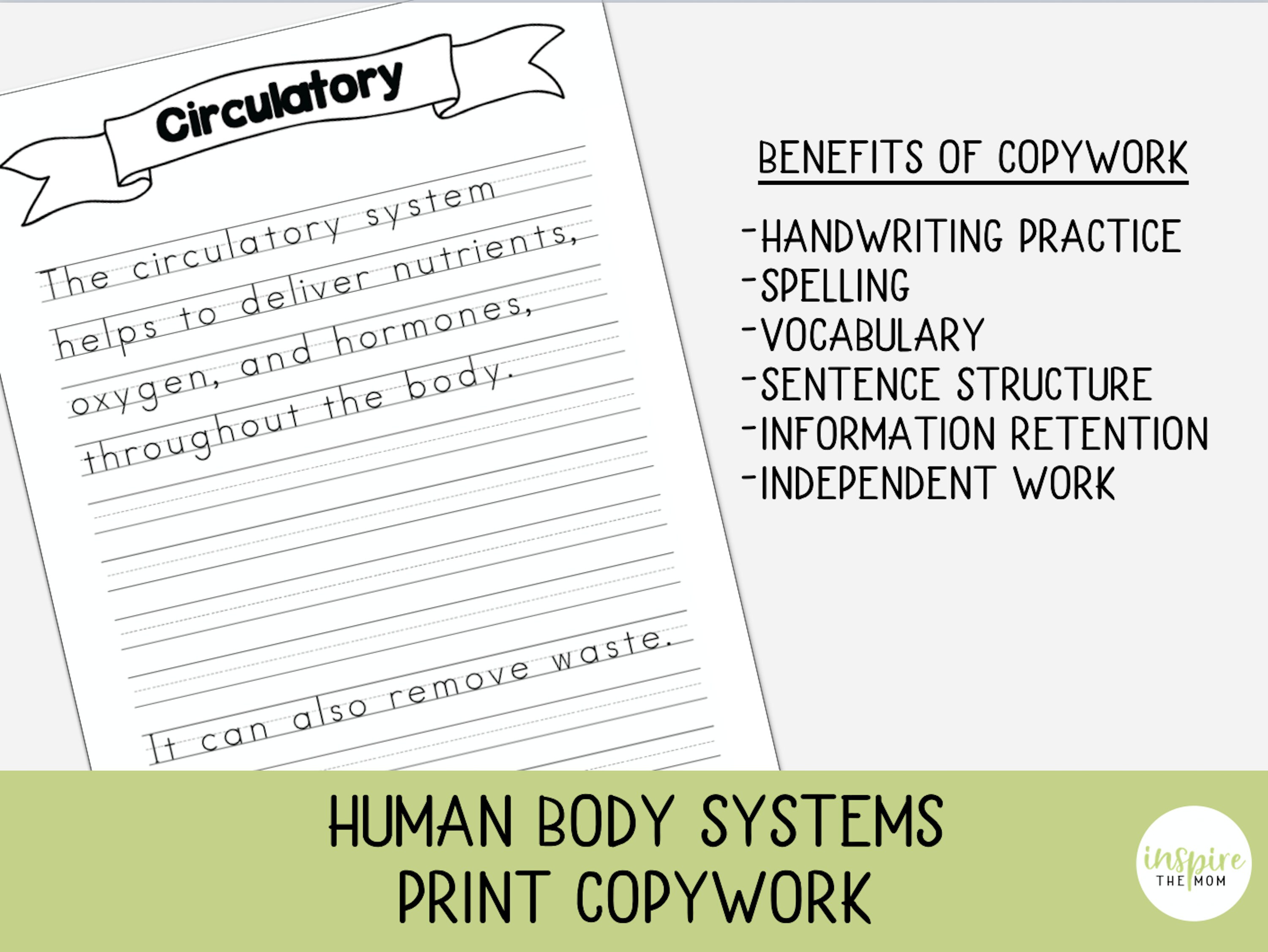 Human Body Systems, Print Copywork, Human Body Facts, Print Handwriting ...