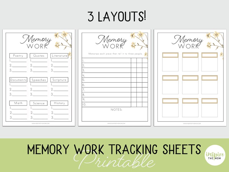 Homeschool Memory Work Lists, Memorization Record Tracking Sheets ...