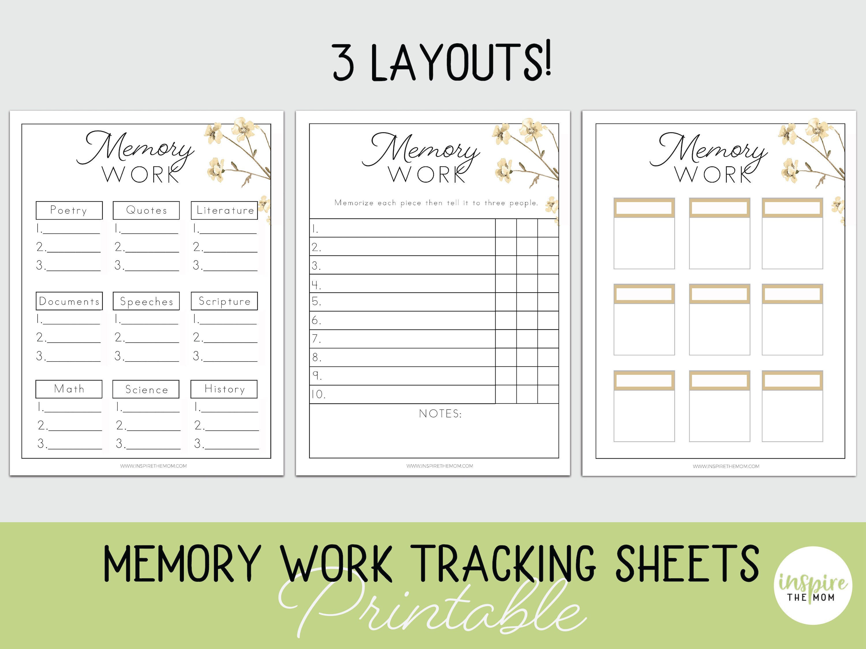 Homeschool Memory Work Lists, Memorization Record Tracking Sheets ...