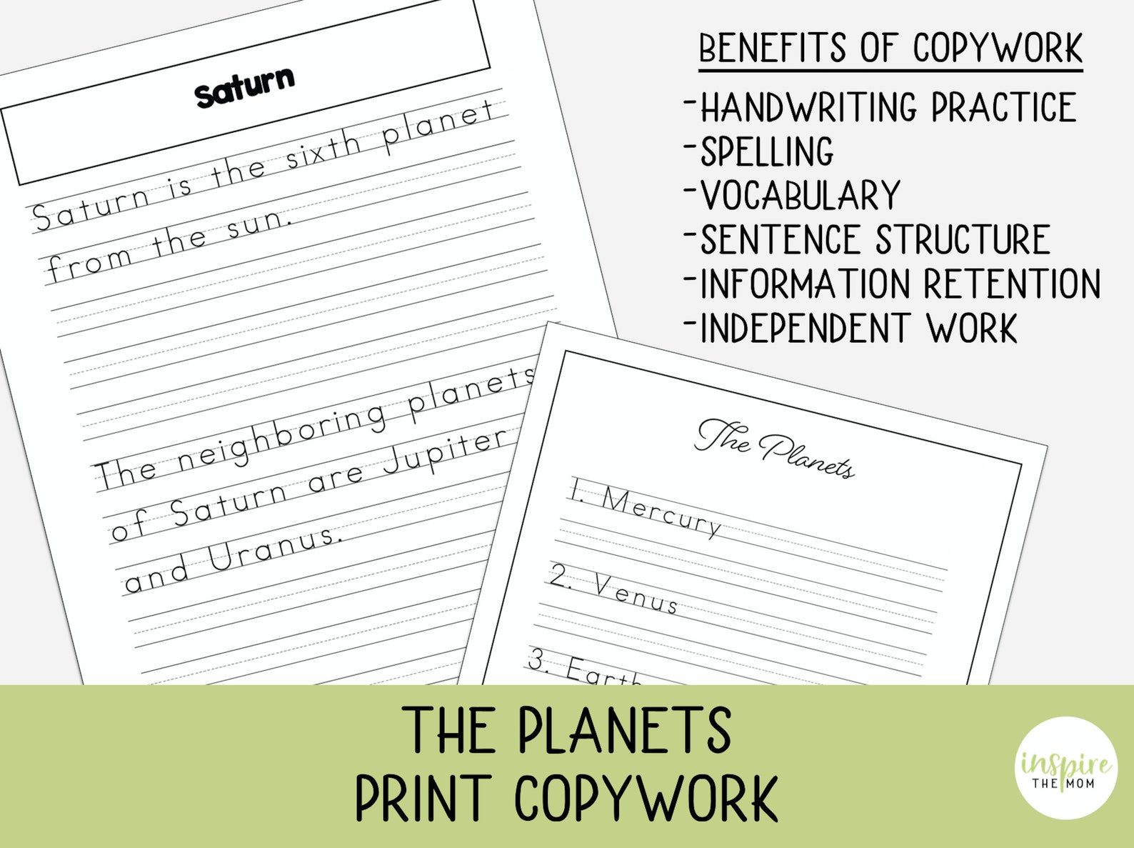 The Planets Print Copywork Planet Facts Print Handwriting - Etsy