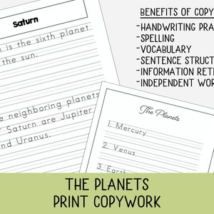 The Planets, Print Copywork, Planet Facts, Print Handwriting Practice ...