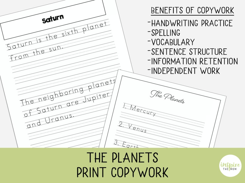 The Planets Print Copywork Planet Facts Print Handwriting - Etsy