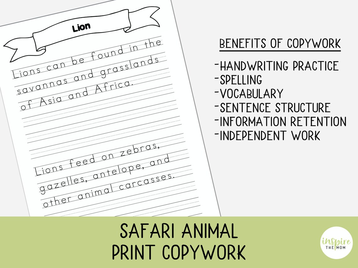 Safari Animals Print Copywork Safari Animal Facts Print - Etsy