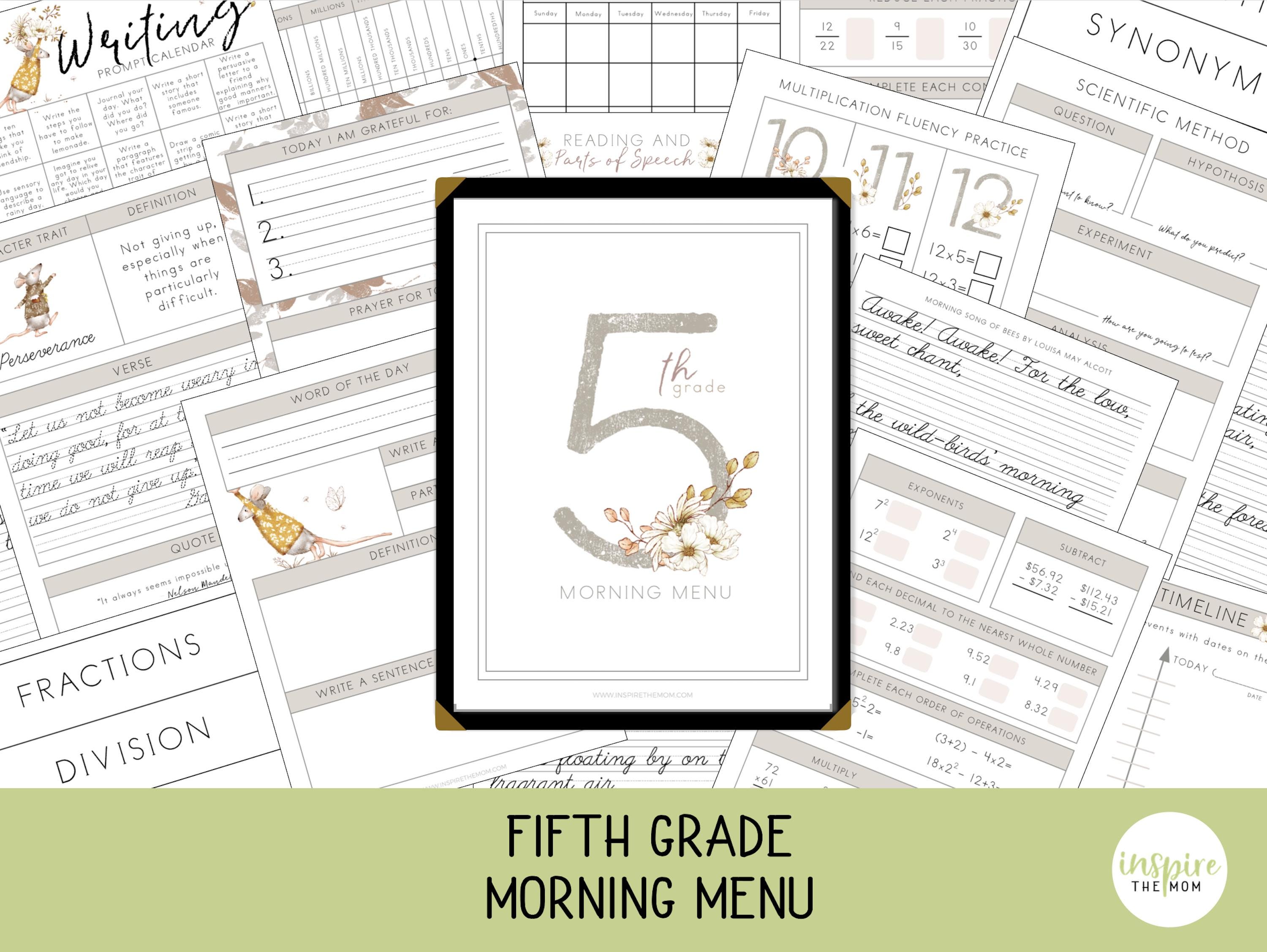 Fifth Grade Morning Menu Pages | No Prep Morning Work | Morning Time ...