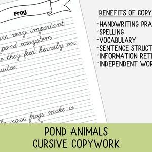 Pond Animals, Cursive Copywork, Pond Animal Facts, Cursive Handwriting ...