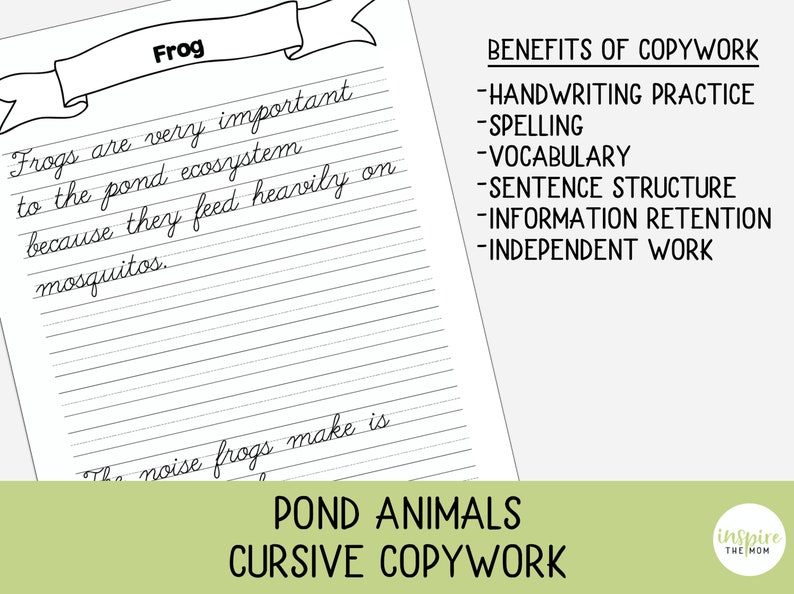 Pond Animals, Cursive Copywork, Pond Animal Facts, Cursive Handwriting ...