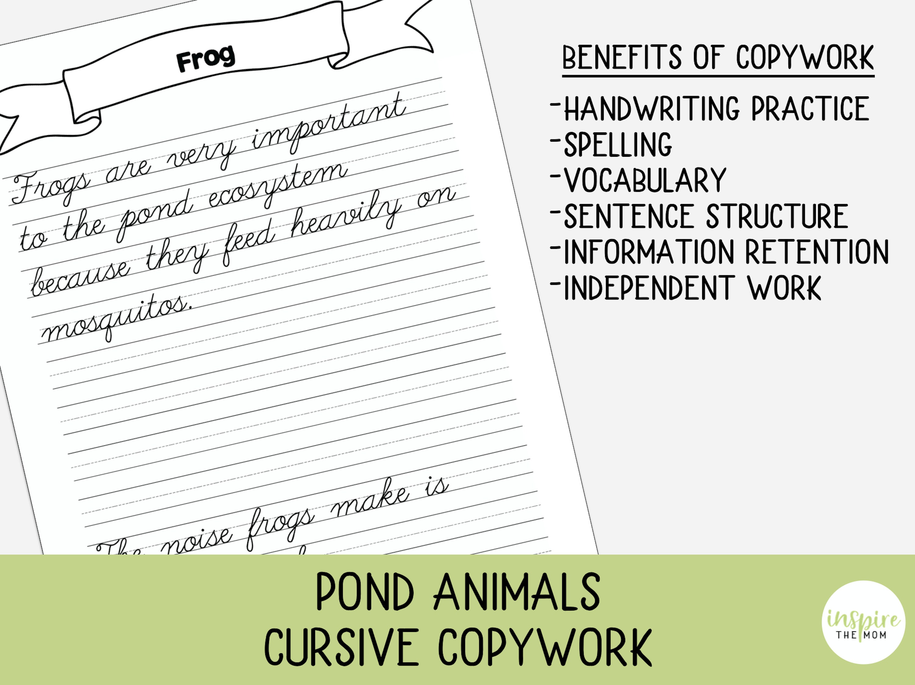 Pond Animals, Cursive Copywork, Pond Animal Facts, Cursive Handwriting ...