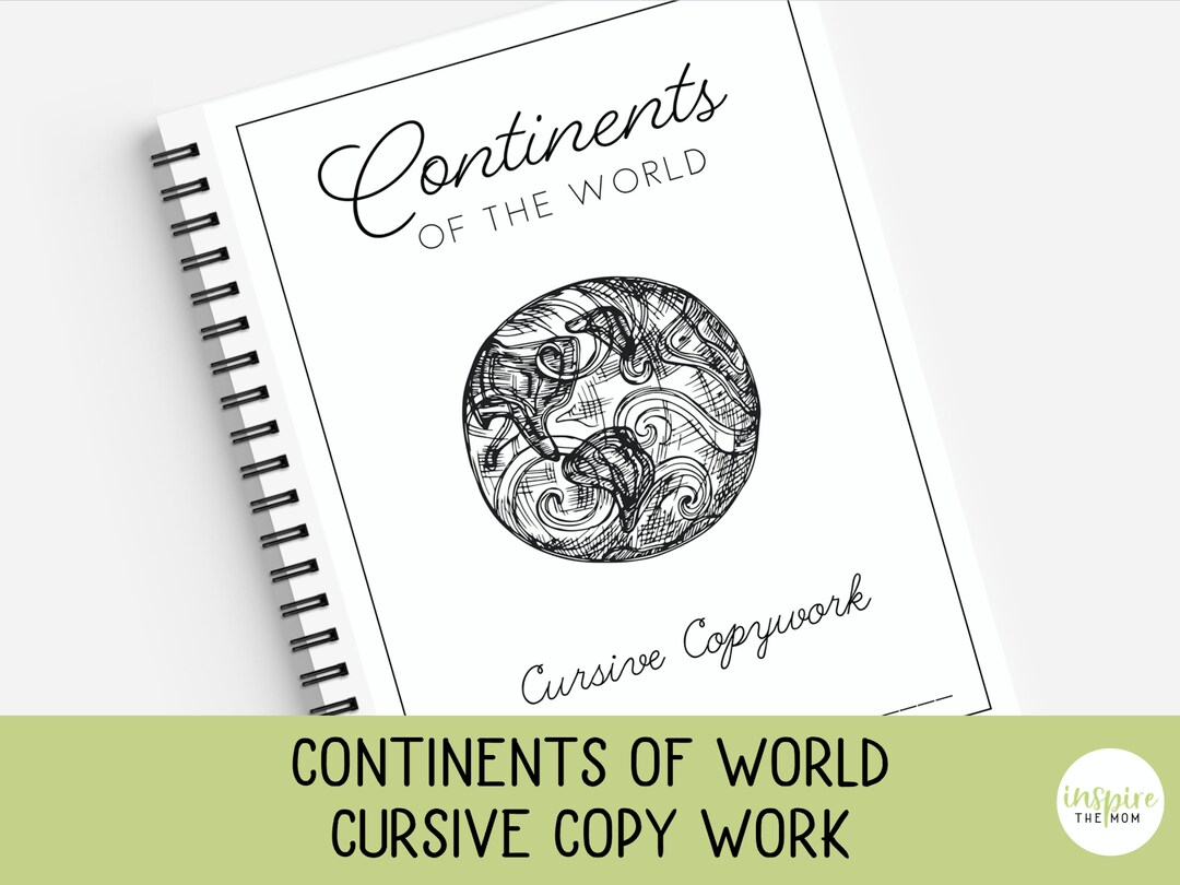 Continents of the World, Cursive Copywork, Continent Facts, Cursive ...
