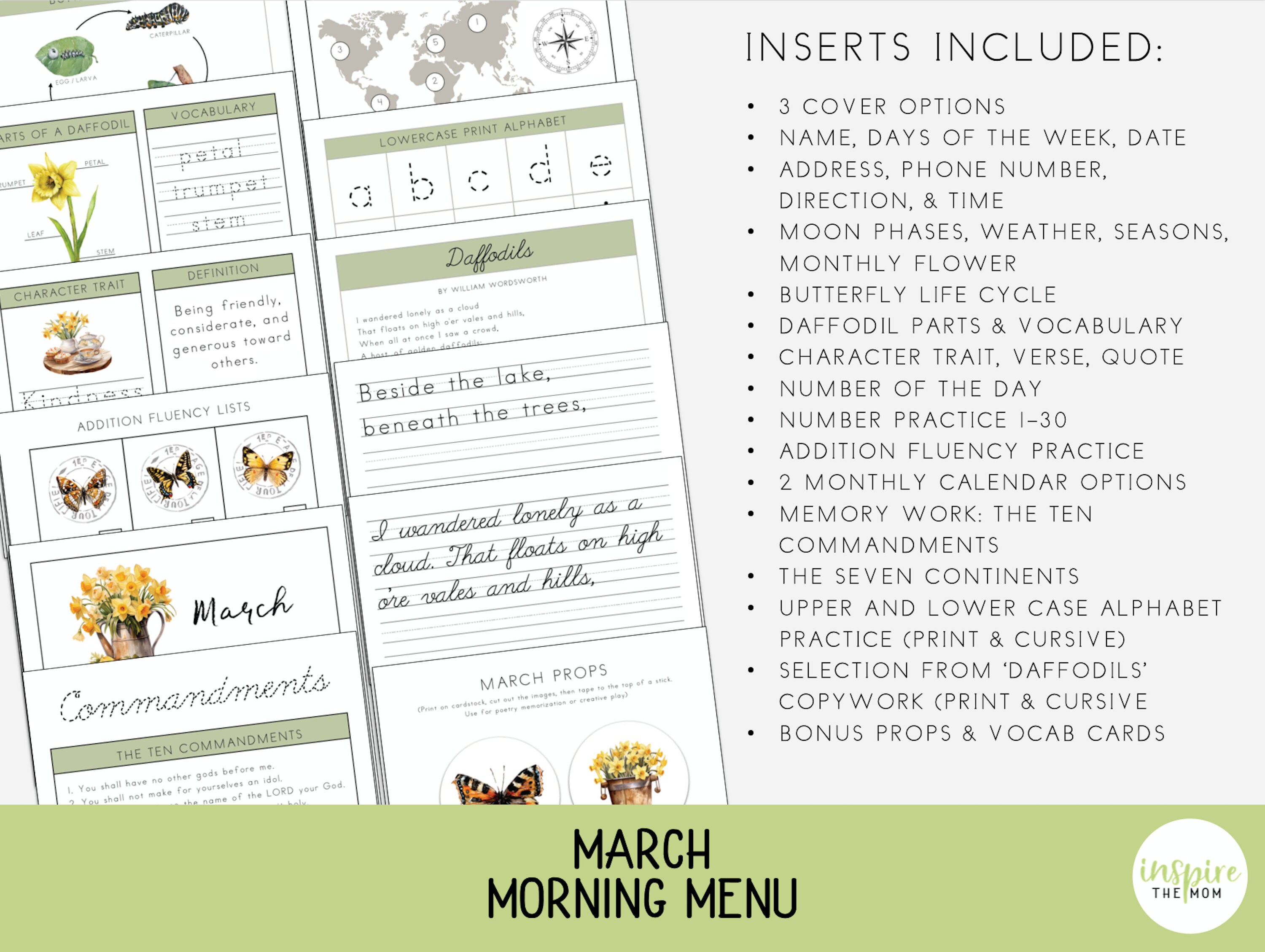 Spring Morning Menu Bundle, March, April, May, Homeschool Printable ...