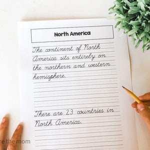 Continents of the World, Cursive Copywork, Continent Facts, Cursive ...