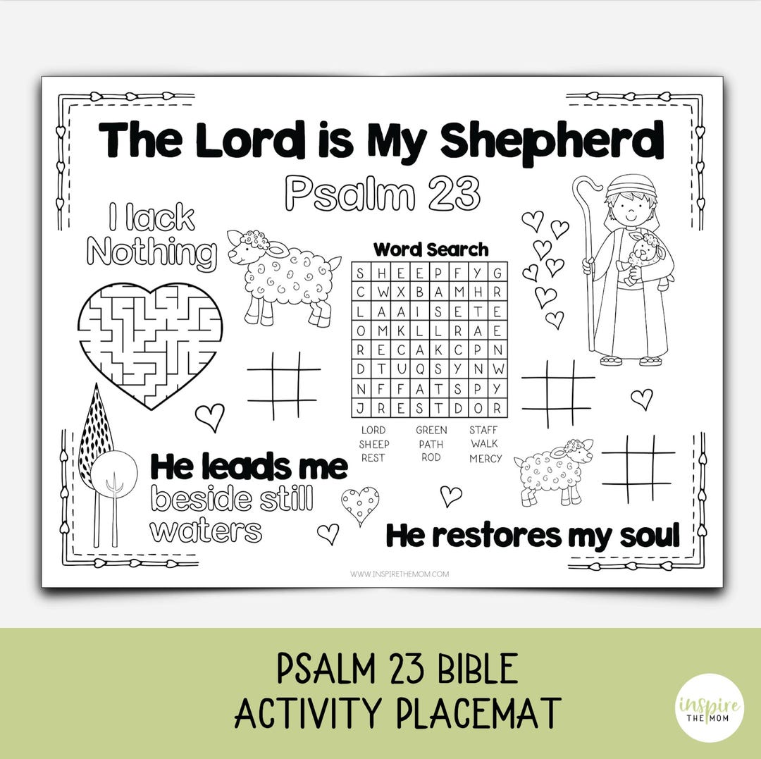 Psalm 23 Bible Activity Placemat for Kids | Sunday School Craft ...