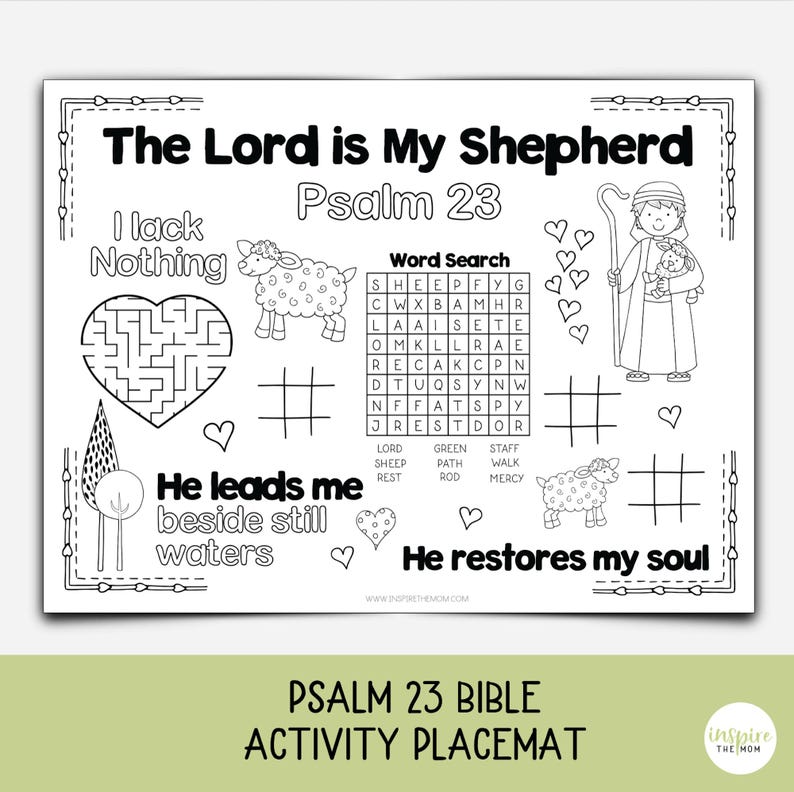 Psalm 23 Bible Activity Placemat for Kids | Sunday School Craft ...