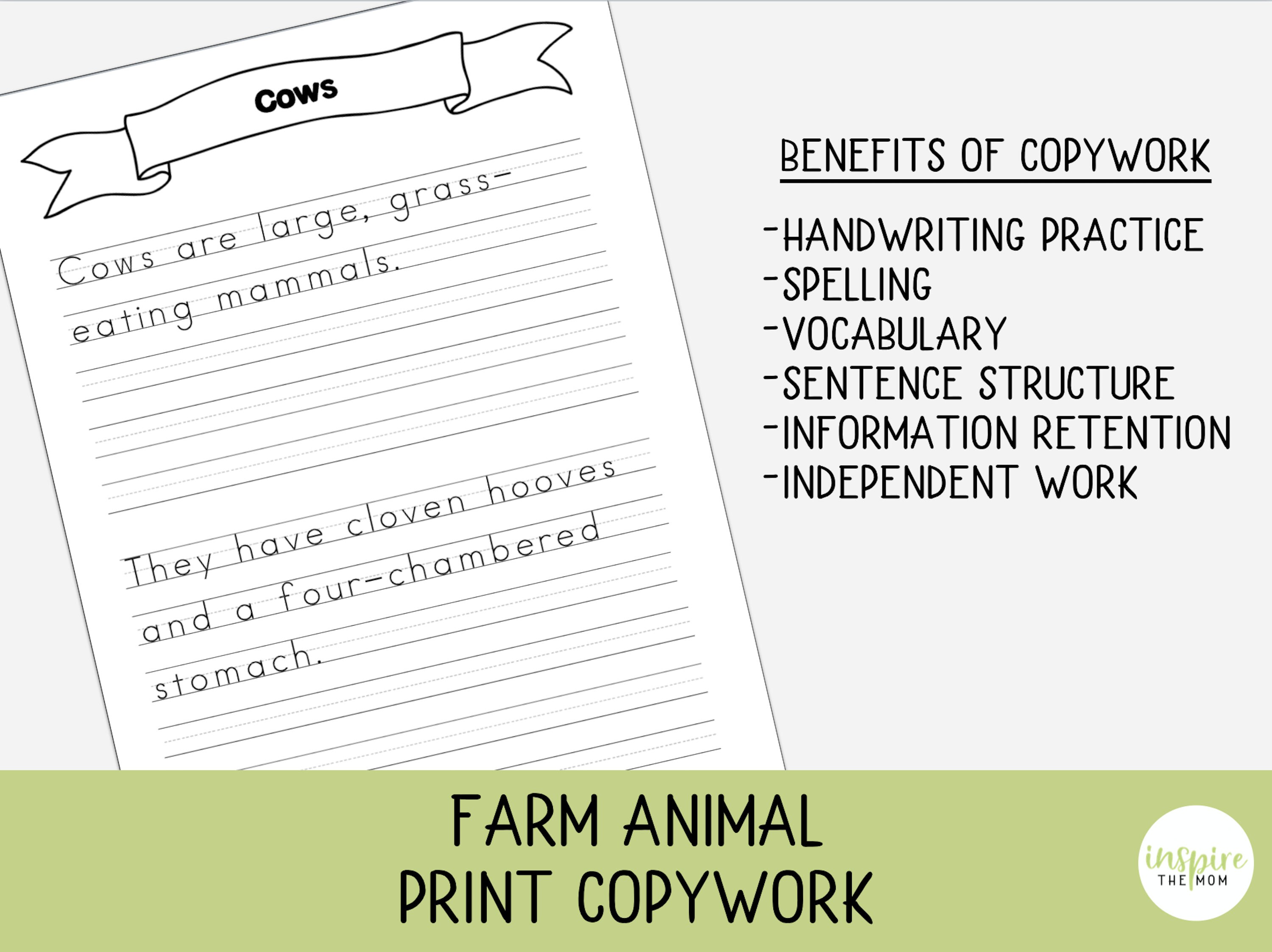 Farm Animals Print Copywork Farm Animal Facts Print - Etsy