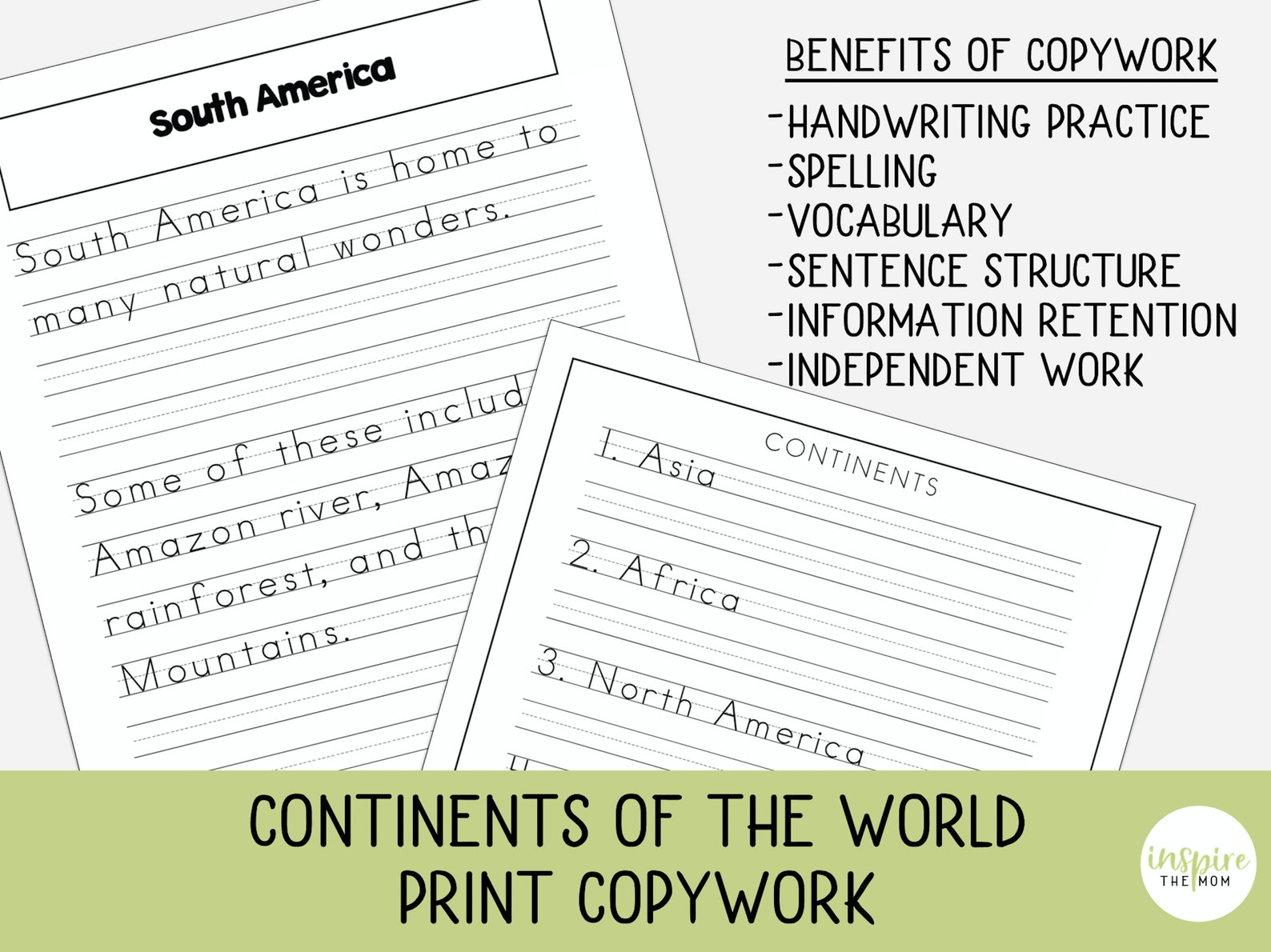 Continents of the World Print Copywork Continent Facts - Etsy