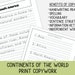 Continents of the World Print Copywork Continent Facts - Etsy