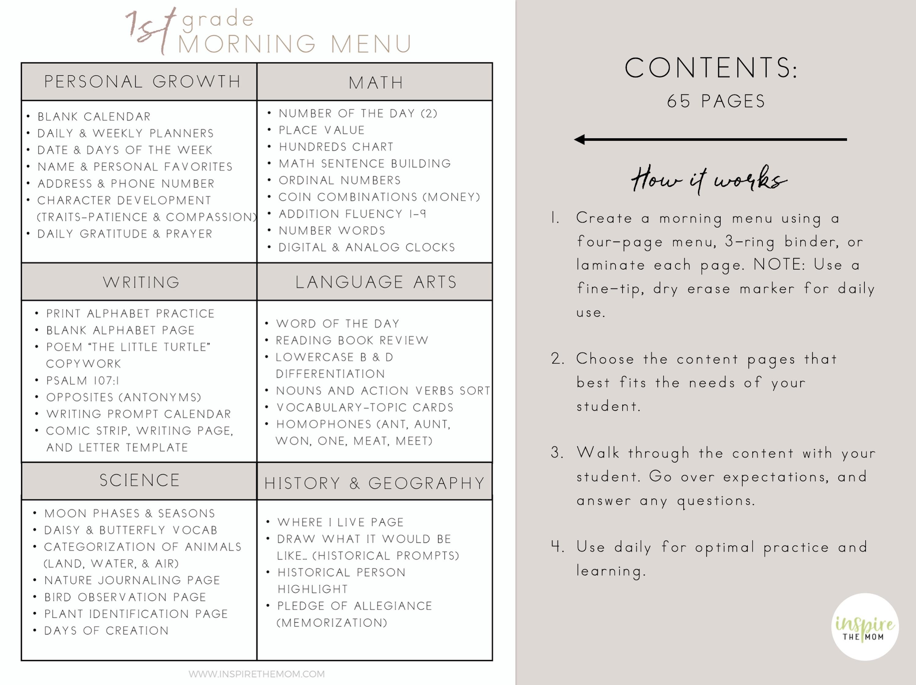 Morning Menu for First Grade | No Prep Daily Routine | ELA & Math ...