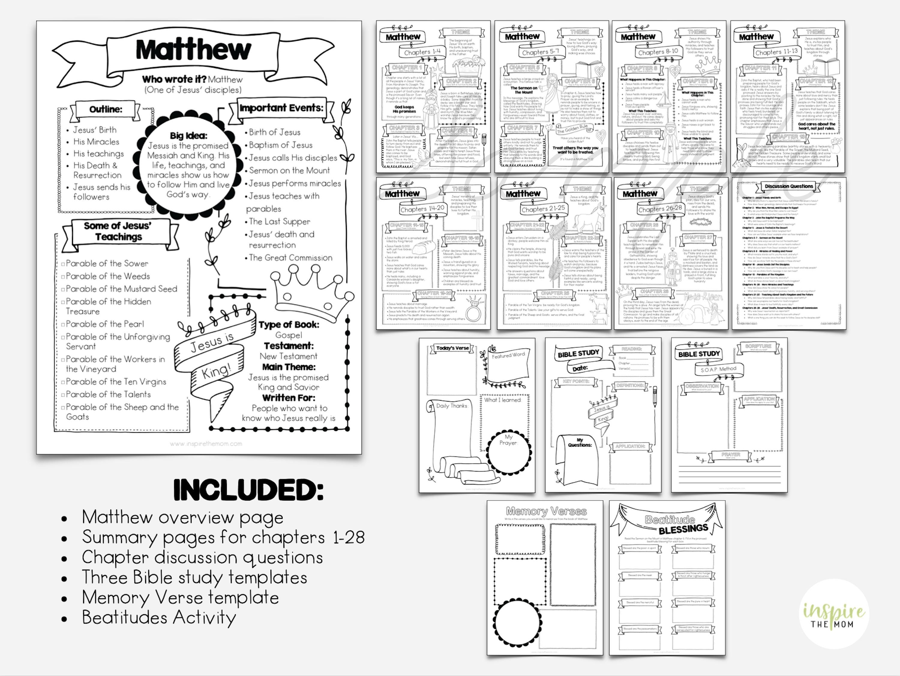 Book of Matthew Illustrated Bible Study Guide for Kids | Chapter ...