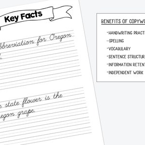 Oregon State Study CURSIVE Copy Work, Homeschool Printable, Oregon ...