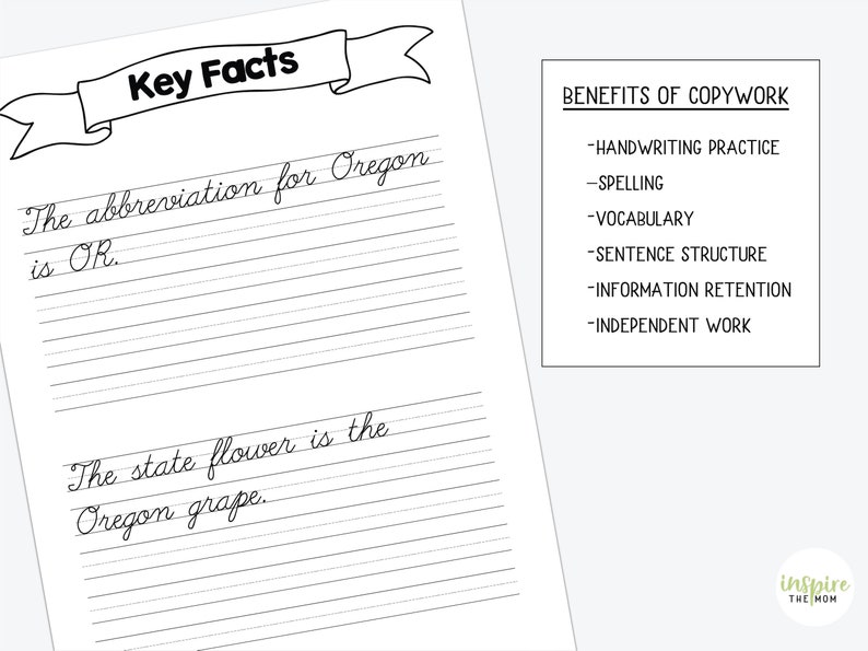Oregon State Study CURSIVE Copy Work Homeschool Printable - Etsy