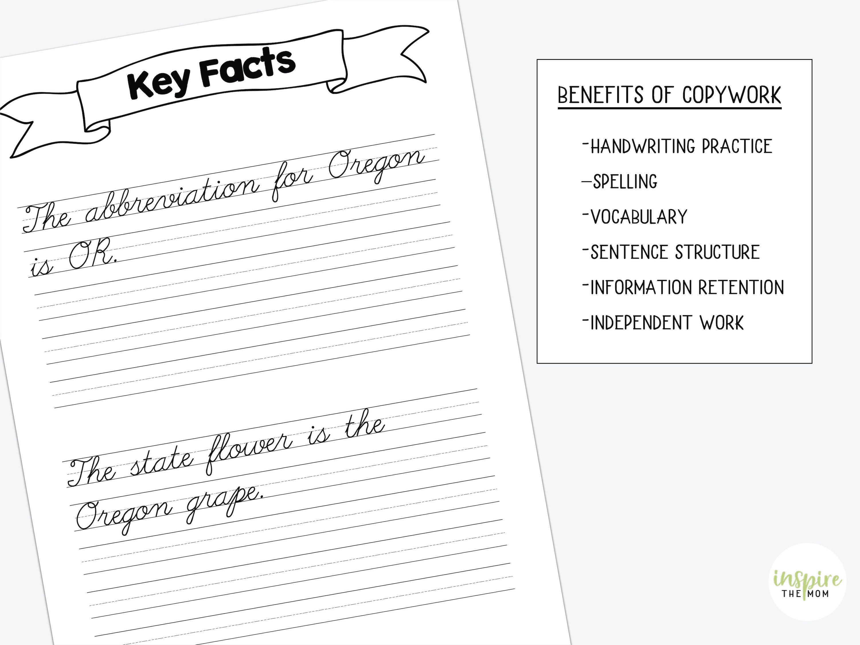 Oregon State Study CURSIVE Copy Work, Homeschool Printable, Oregon ...