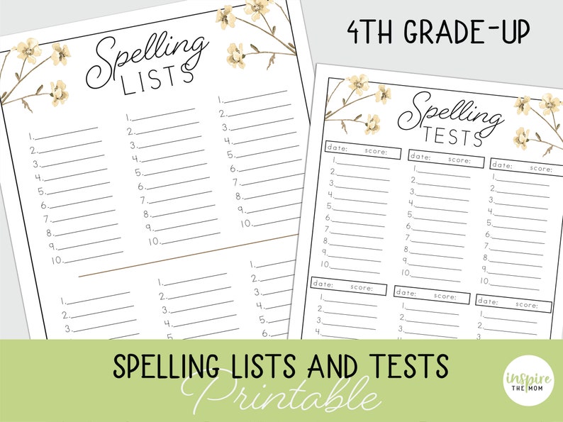 Spelling Lists and Tests Spelling Tracking Sheets Homeschool - Etsy