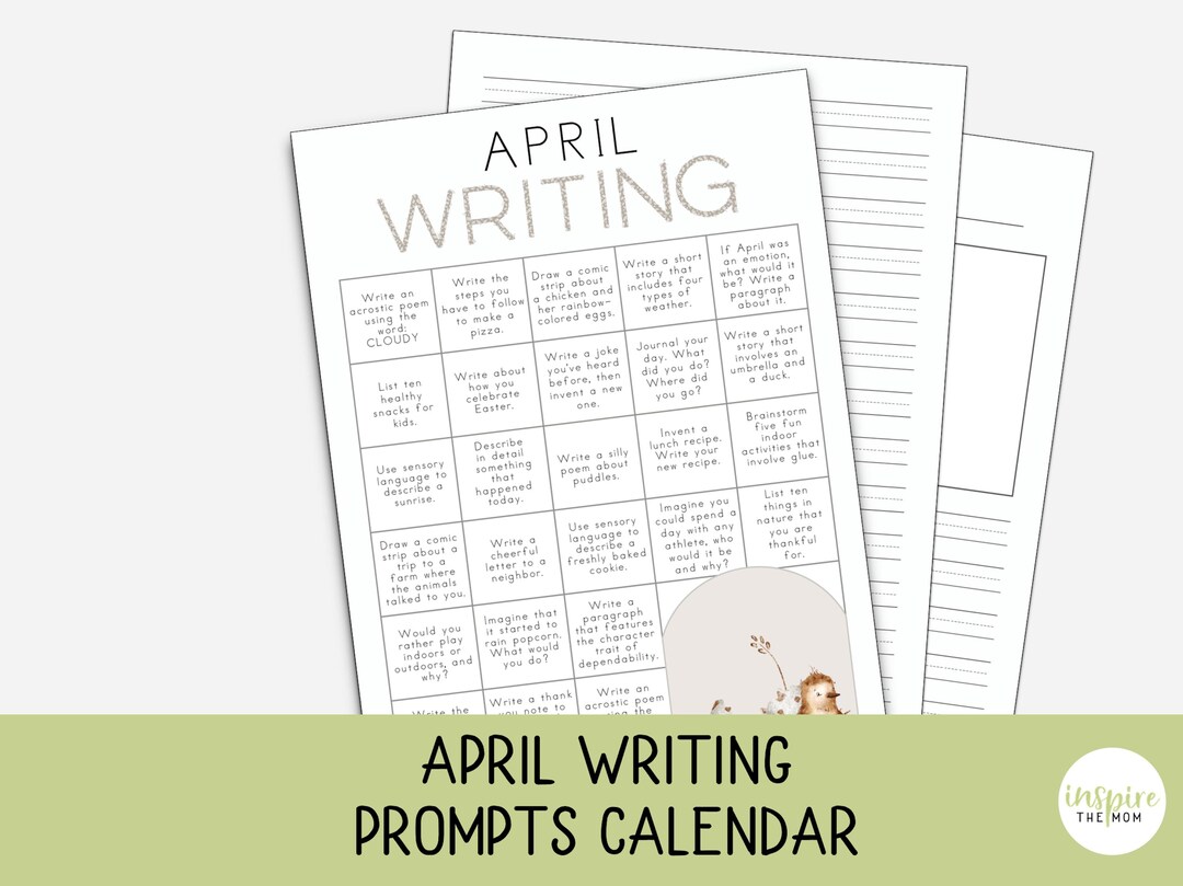 April Writing Prompts Calendar for Kids | Spring Writing Practice ...