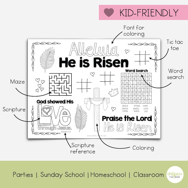 Easter Sunday Bible Activity Placemat for Kids | Sunday School Craft ...