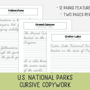 U.S. National Parks, Cursive Copywork, National Park Facts, Cursive ...