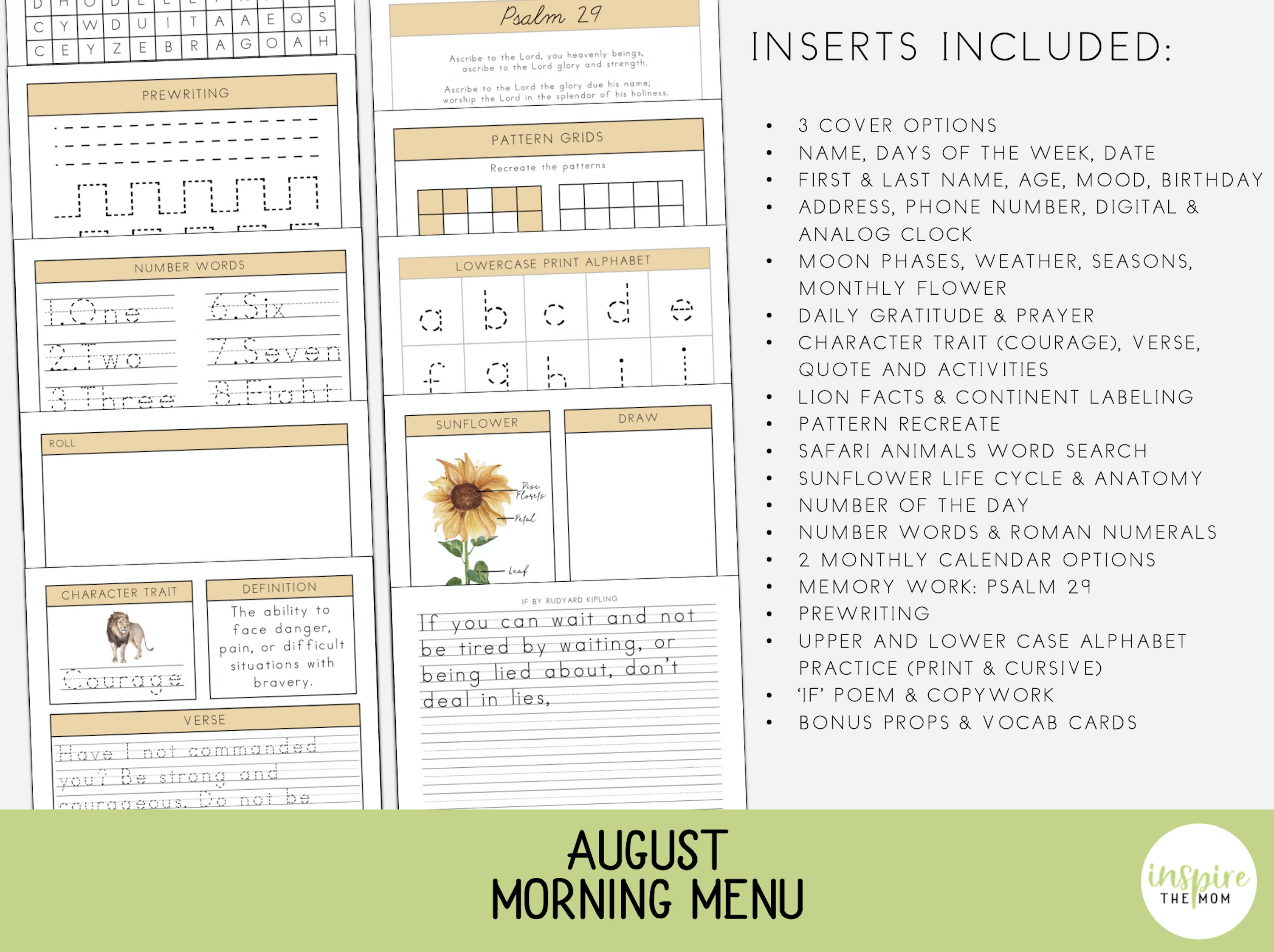 Morning Menu Pages for August | Morning Time Basket | Charlotte Mason ...